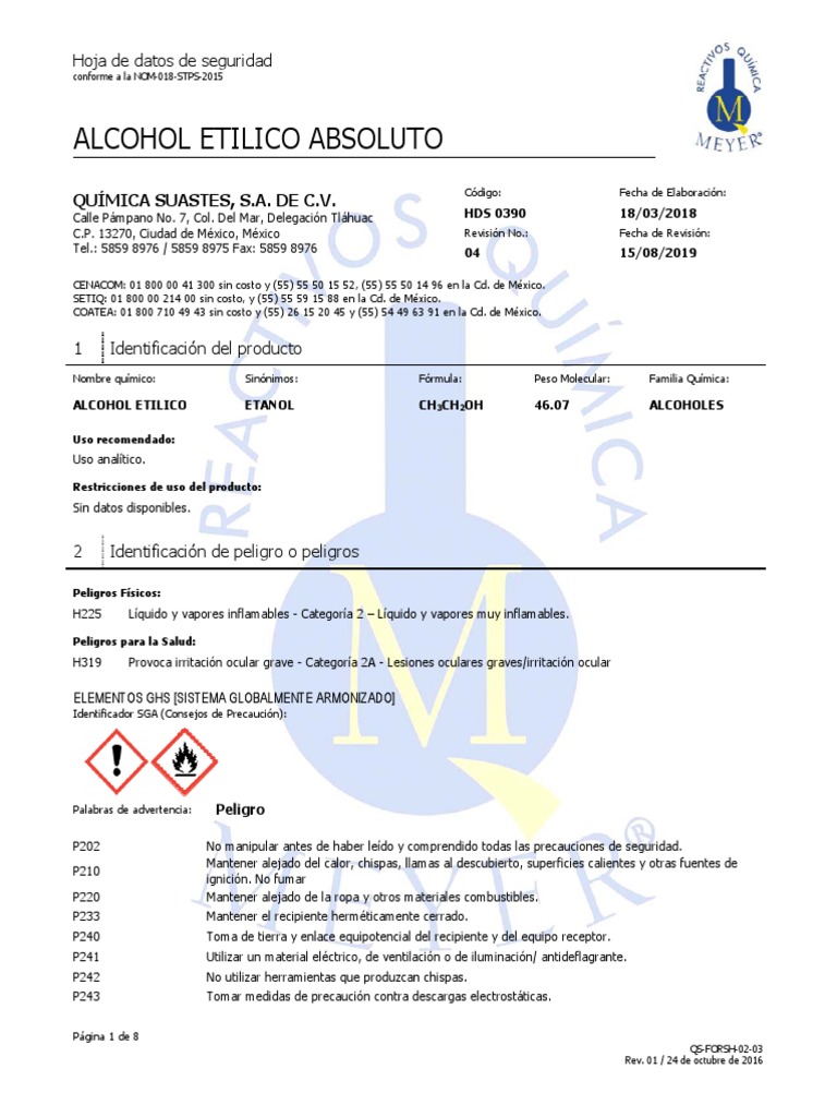 Alcohol Absoluto | PDF | Residuos | Agua