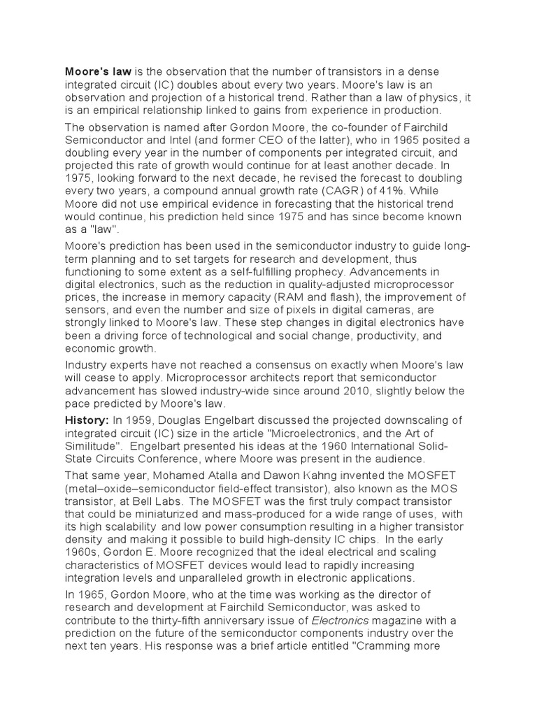 Moore's Law | PDF | Mosfet | Integrated Circuit
