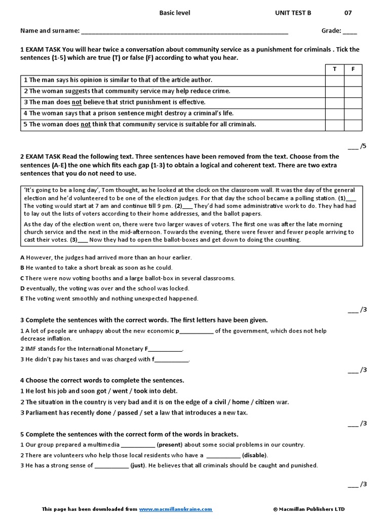 Unit Test 7B Basic Level | PDF | Polling Place | Government Unit Test 7B Basic Level | PDF | Polling Place | Government