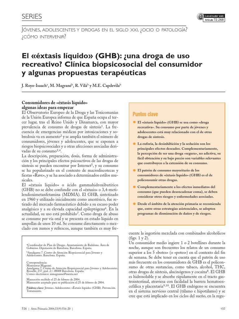 El Éxtasis Líquido (GHB) : ¿Una Droga de Uso Recreativo? Clínica ...
