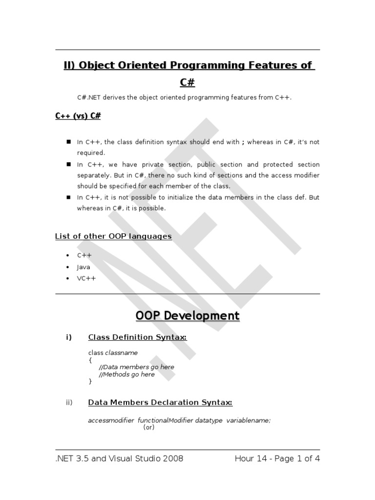 Ii Object Oriented Programming Features Of C Pdf Class Computer 1163