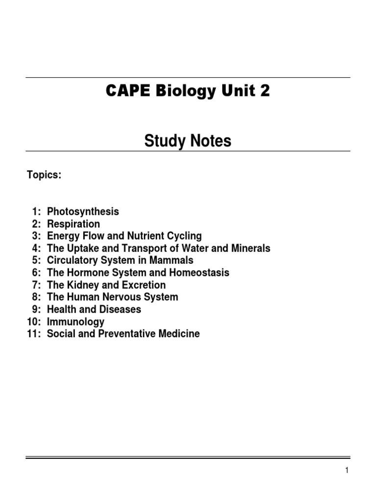 CAPE Biology Unit 2 Study Notes | PDF | Cellular Respiration ...
