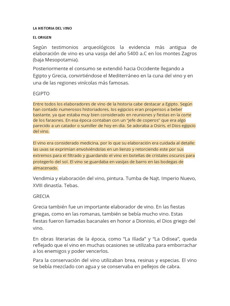 La Historia Del Vino | PDF | Vino | Fermentación En Vinificación