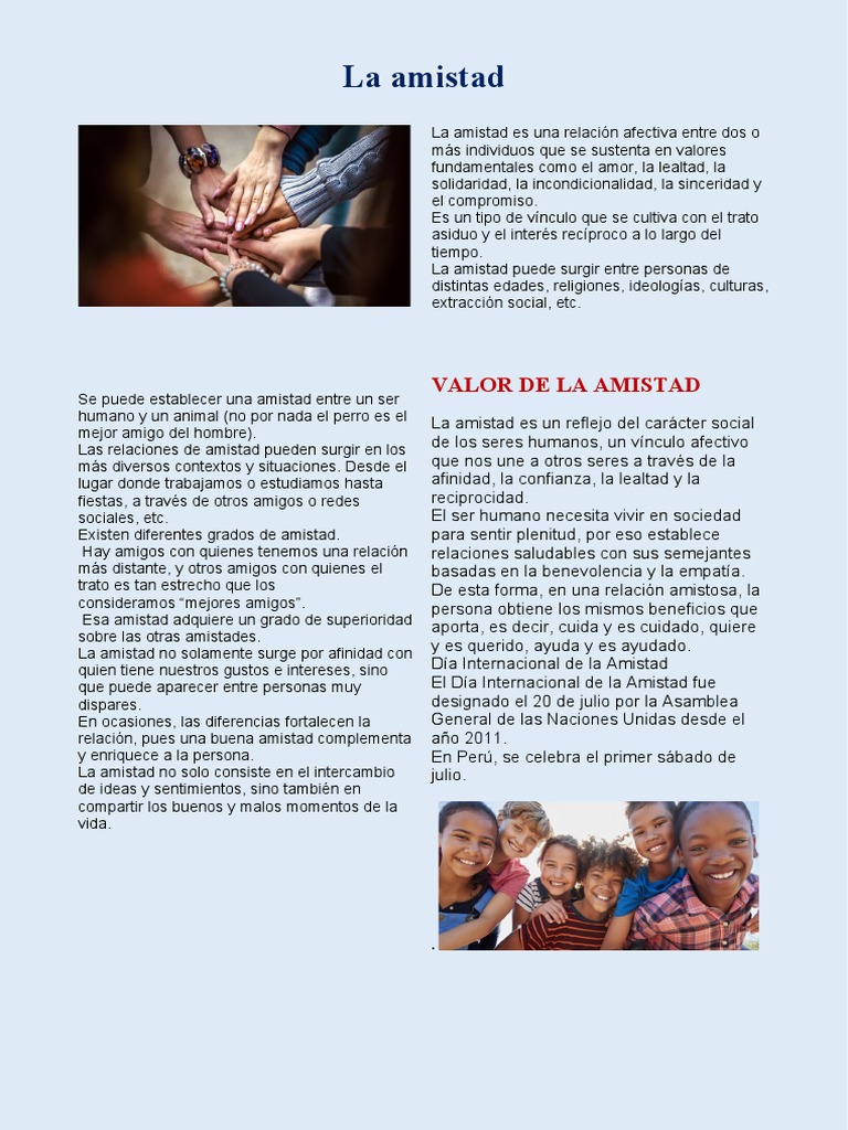 La amistad: vínculo afectivo y social | PDF | Amistad | Amor