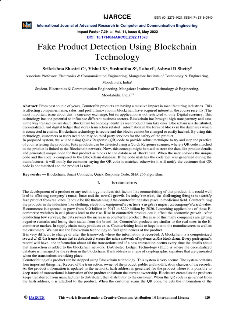 Fake Product Detection On Blockchain | PDF | Qr Code | Counterfeit Fake Product Detection On Blockchain | PDF | Qr Code | Counterfeit