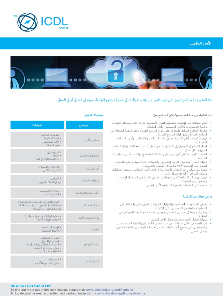 Datasheet ICDL Cyber Security Arabic | PDF