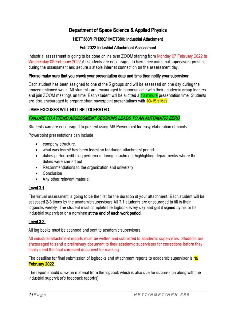 2022 Level 3 - Industrial Attachment Assessment | PDF | Communication