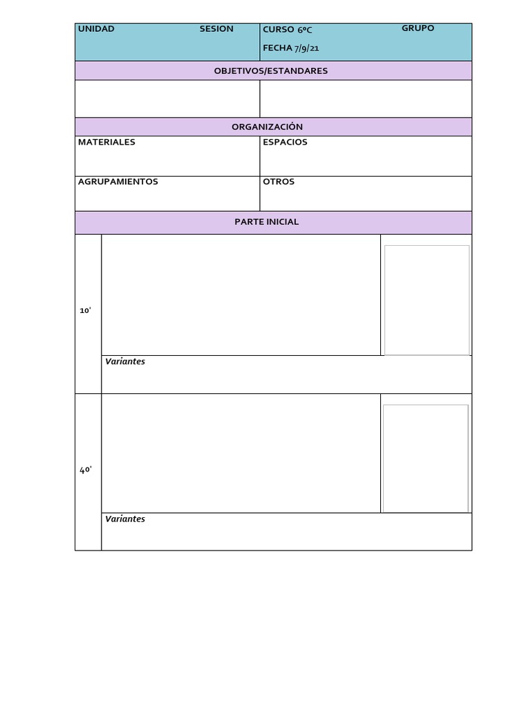 Plantilla para Sesiones | PDF