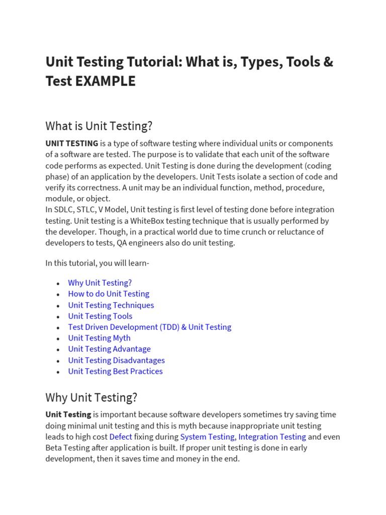 Chapter 2 - Unit Testing Tutorial | PDF | Unit Testing | Software Testing Chapter 2 - Unit Testing Tutorial | PDF | Unit Testing | Software Testing