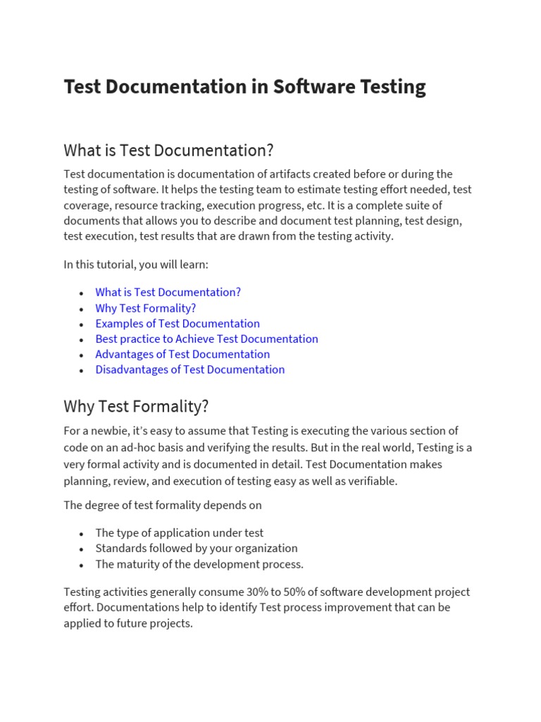 Chapter 3 Test Documentation In Software Testing Pdf Software Testing Documentation