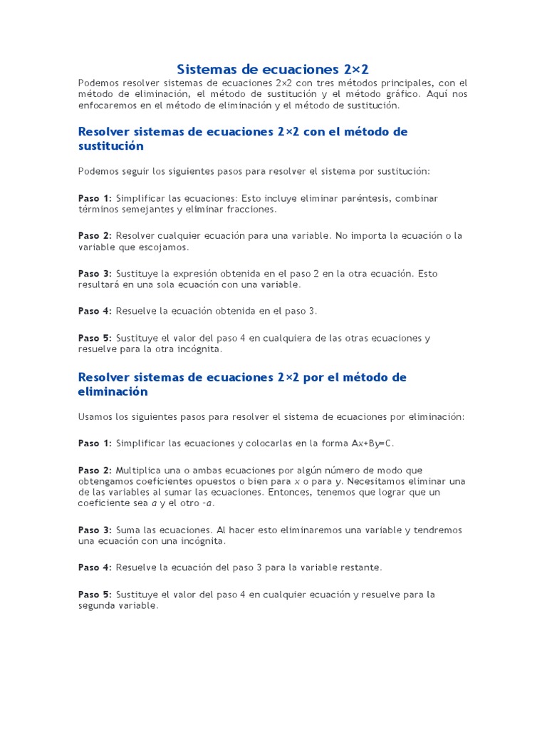 Sistemas de Ecuaciones 2x2 | PDF | Ecuaciones | Sistema de ecuaciones ...