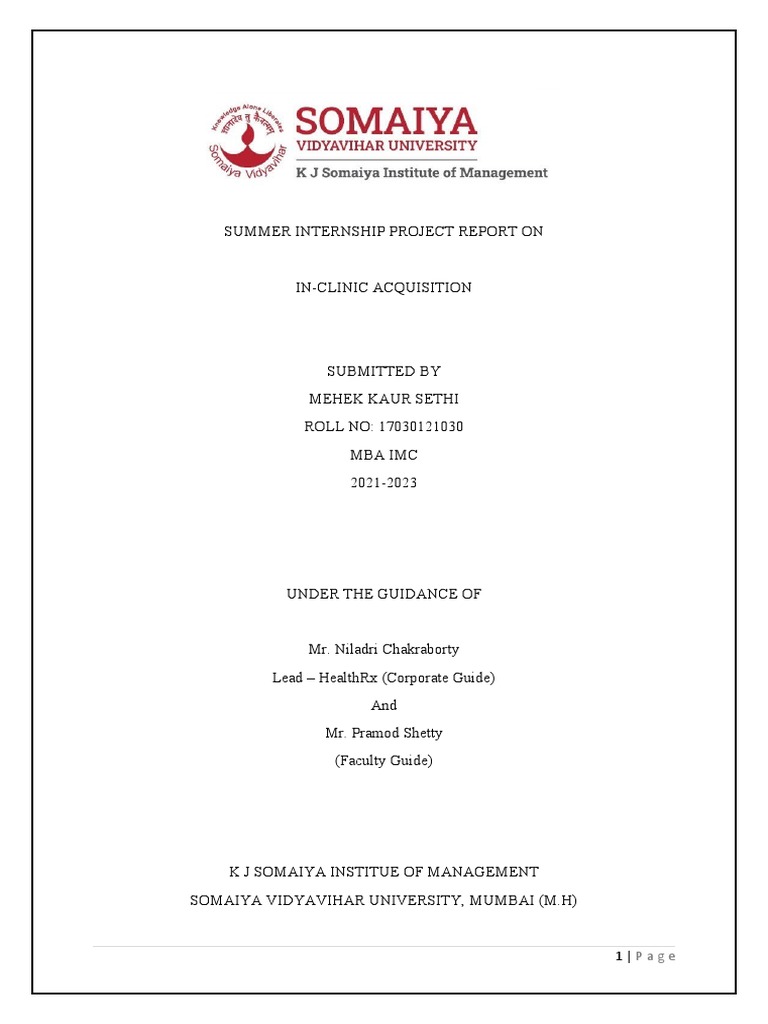 SIP Report - Mehek Kaur Sethi | PDF | Health Care | Medicine