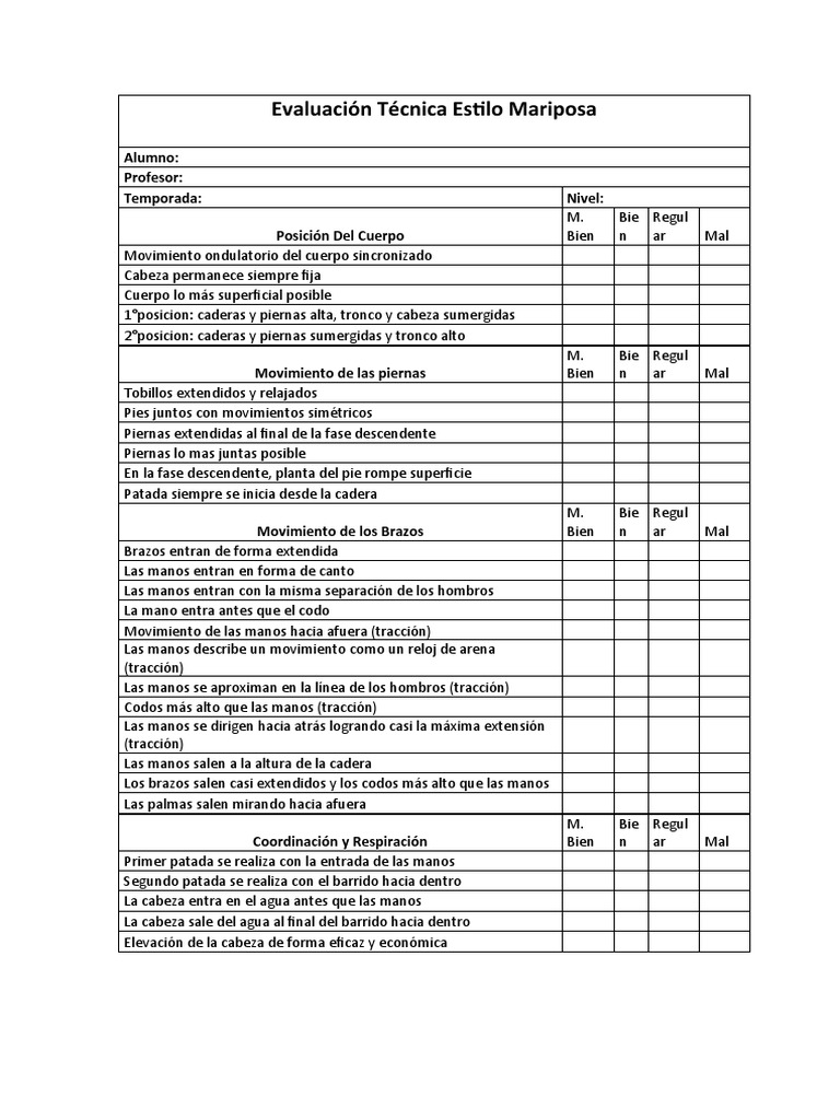 Evaluación Técnica Estilo Mariposa | PDF