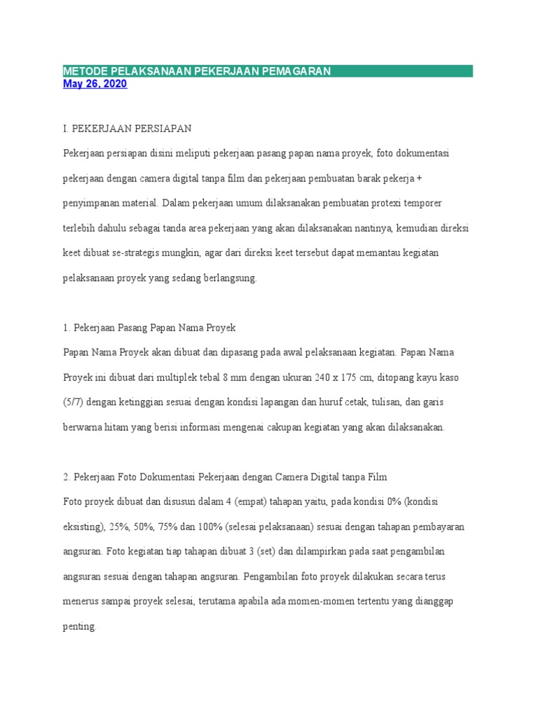 (Contoh) Metode Pelaksanaan Pekerjaan Pemagaran | PDF | Griya & Taman