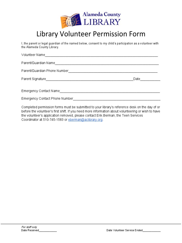 Library Volunteer Permission Form | PDF