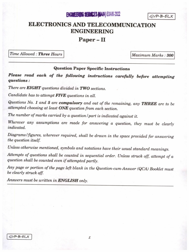 Electronics and Telecommunication Engineering Paper - II - Ese 2022 | PDF