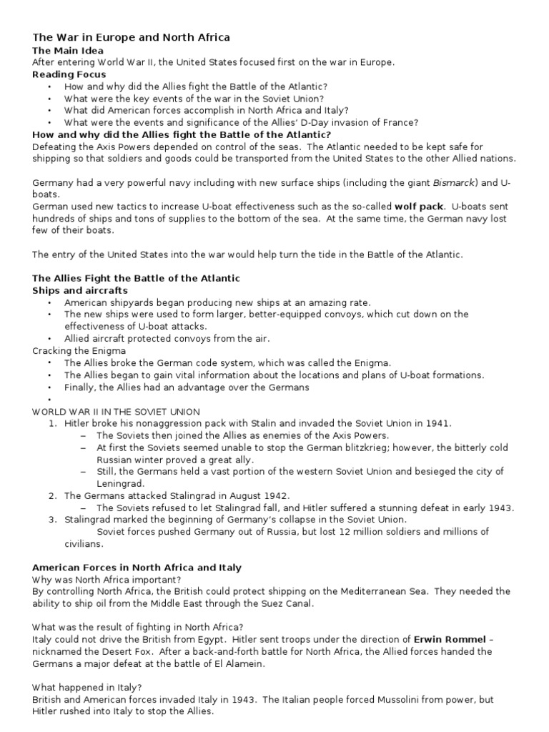 WW Ii Notes | PDF | Battle Of The Atlantic | Allies Of World War II