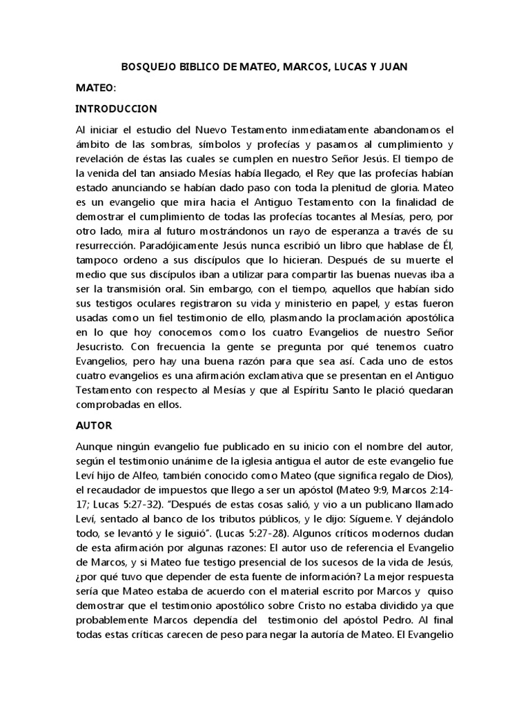Bosquejo del Evangelio de Mateo | PDF | Evangelio de Mateo | Juan el ...