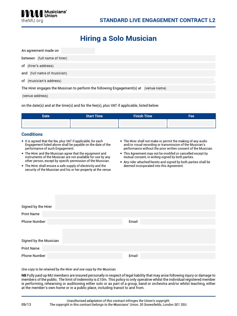 L2 Contract Hiring A Solo Musician | PDF | Copyright | Consent