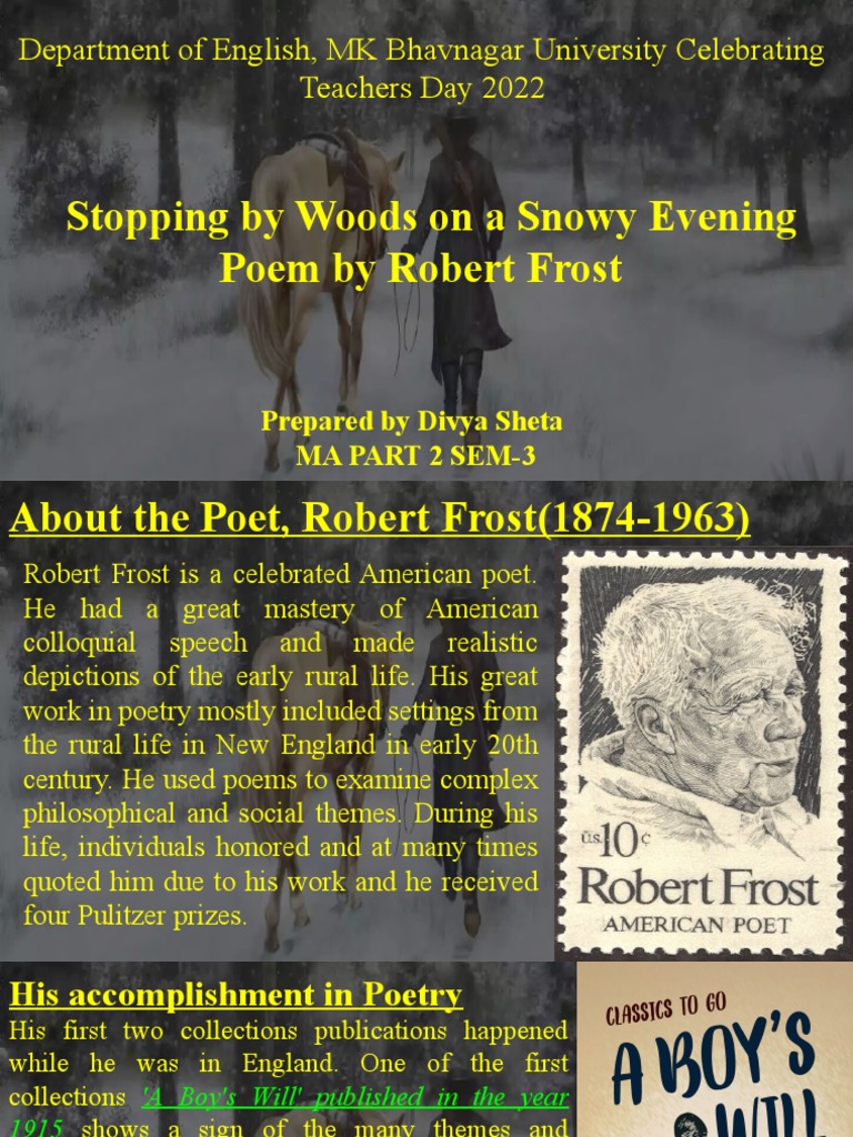 Stopping by Woods On A Snowy Evening A Poem by Robert Frost | PDF | Poetry
