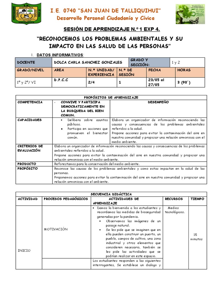 Act.1 Exp4 DPCC Primero y Segundo. | PDF | Entorno natural | Aprendizaje