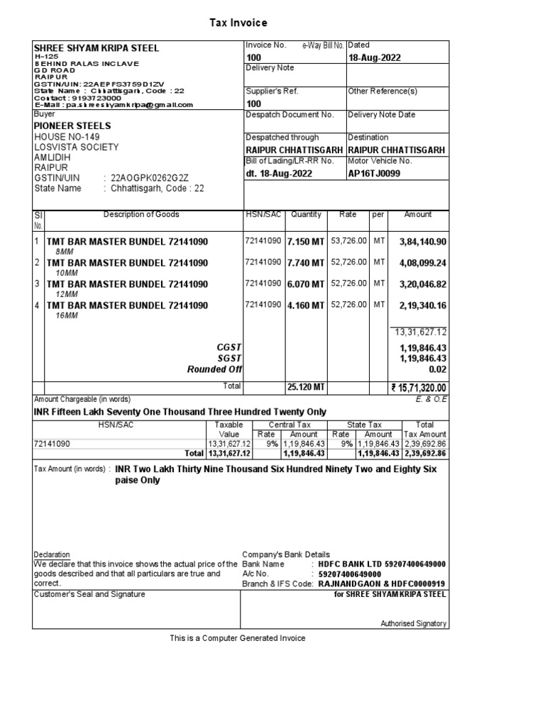 100 Pioneer Steel | PDF | Invoice | Government