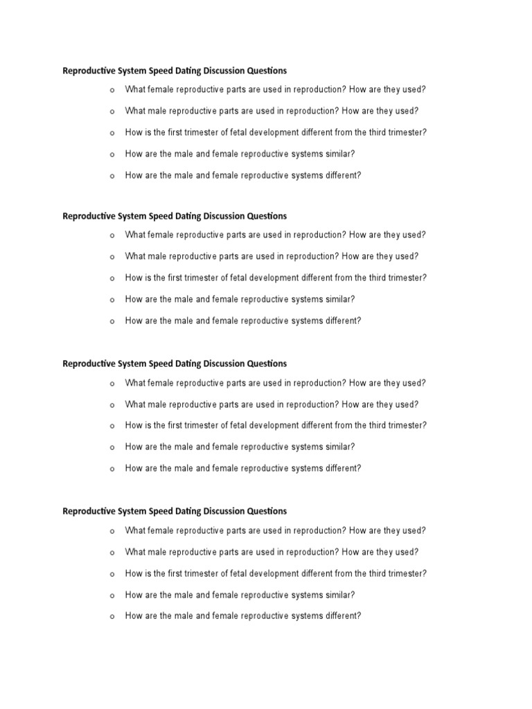 Biology Quarter 1 Unit 2 Day 4 Reproductive System Speed Dating ...