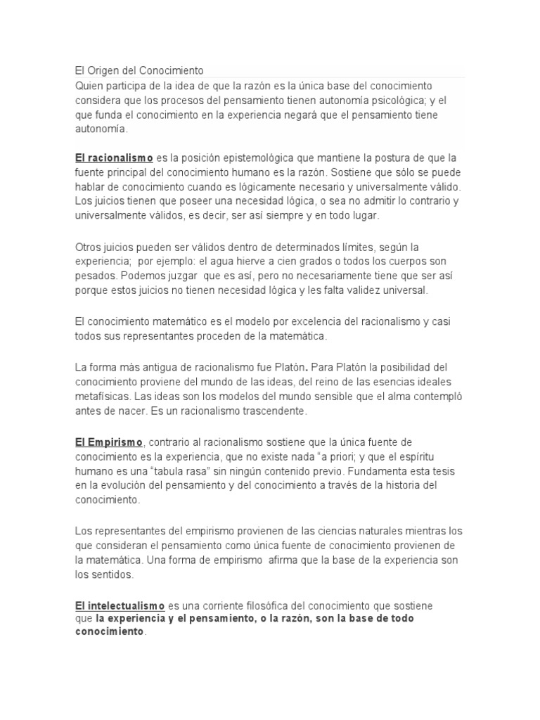 El Origen Del Conocimiento | PDF | Conocimiento | Empirismo