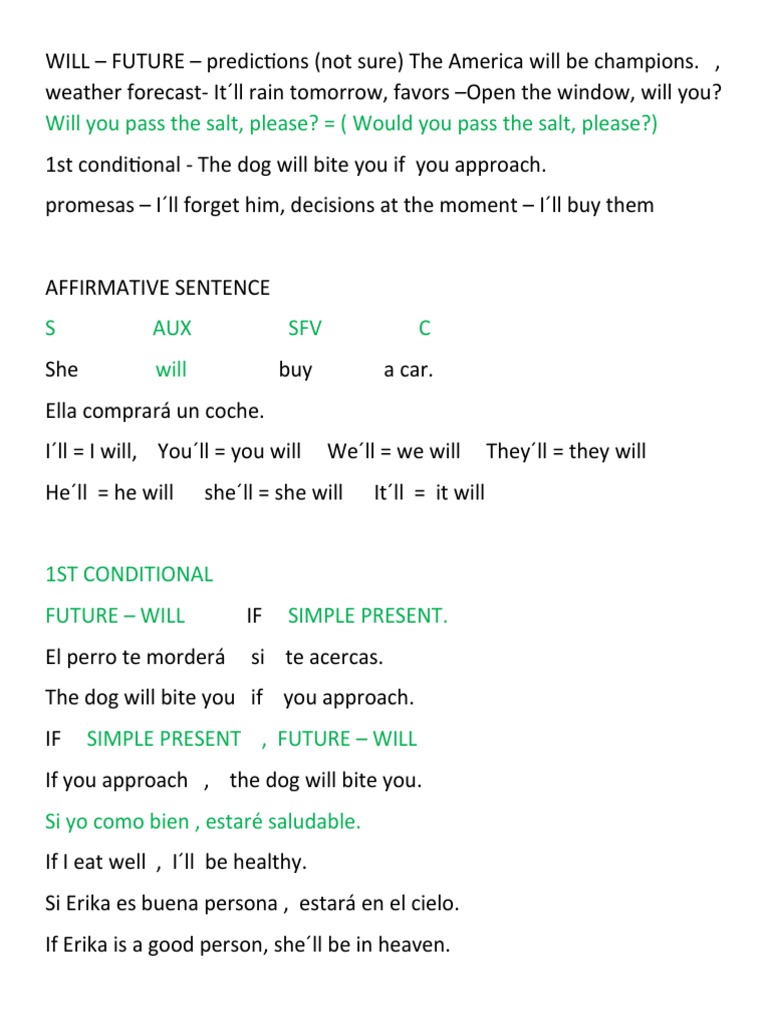 Will - Sentences, Questions | PDF