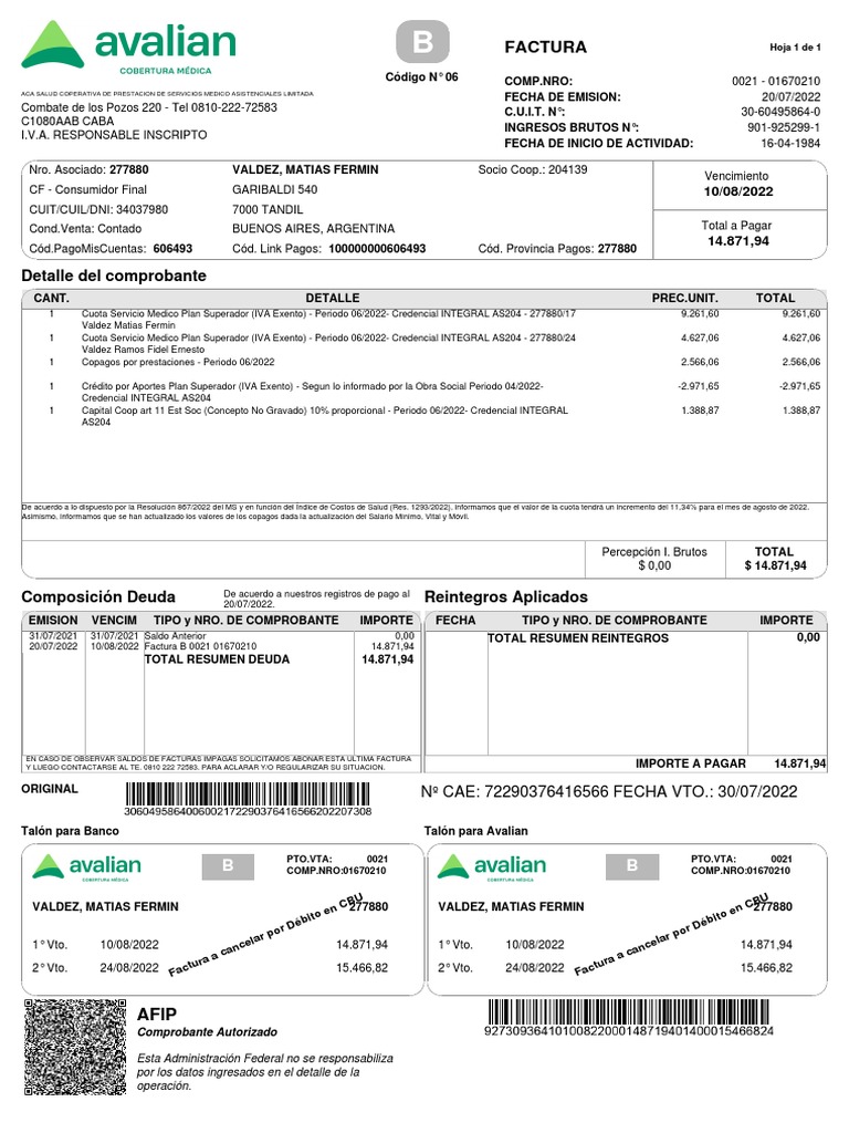 Factura B 21 30936410 | PDF | Impuestos | Servicios (economía)