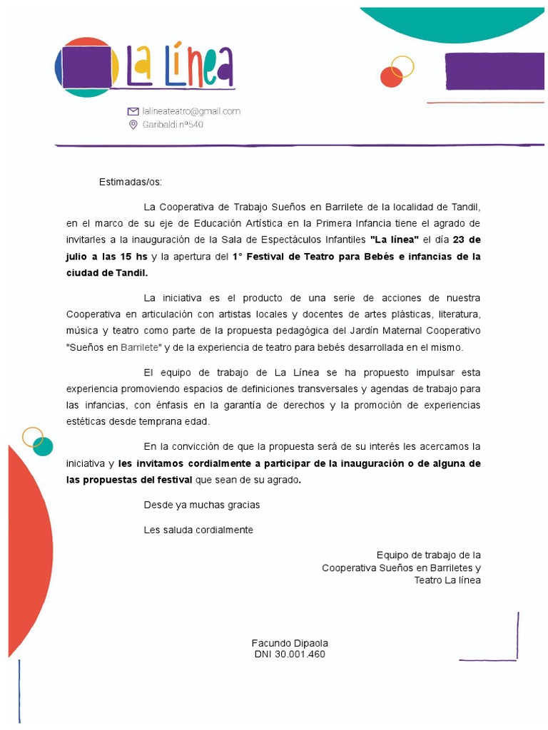 Nota Invitación Inauguración La Línea | PDF