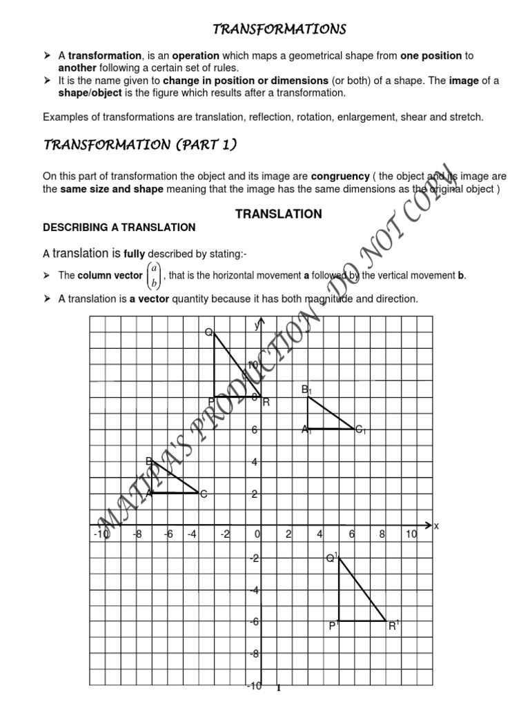 Transformation Notes 2011 1 Pdf Cartesian Coordinate System Shape