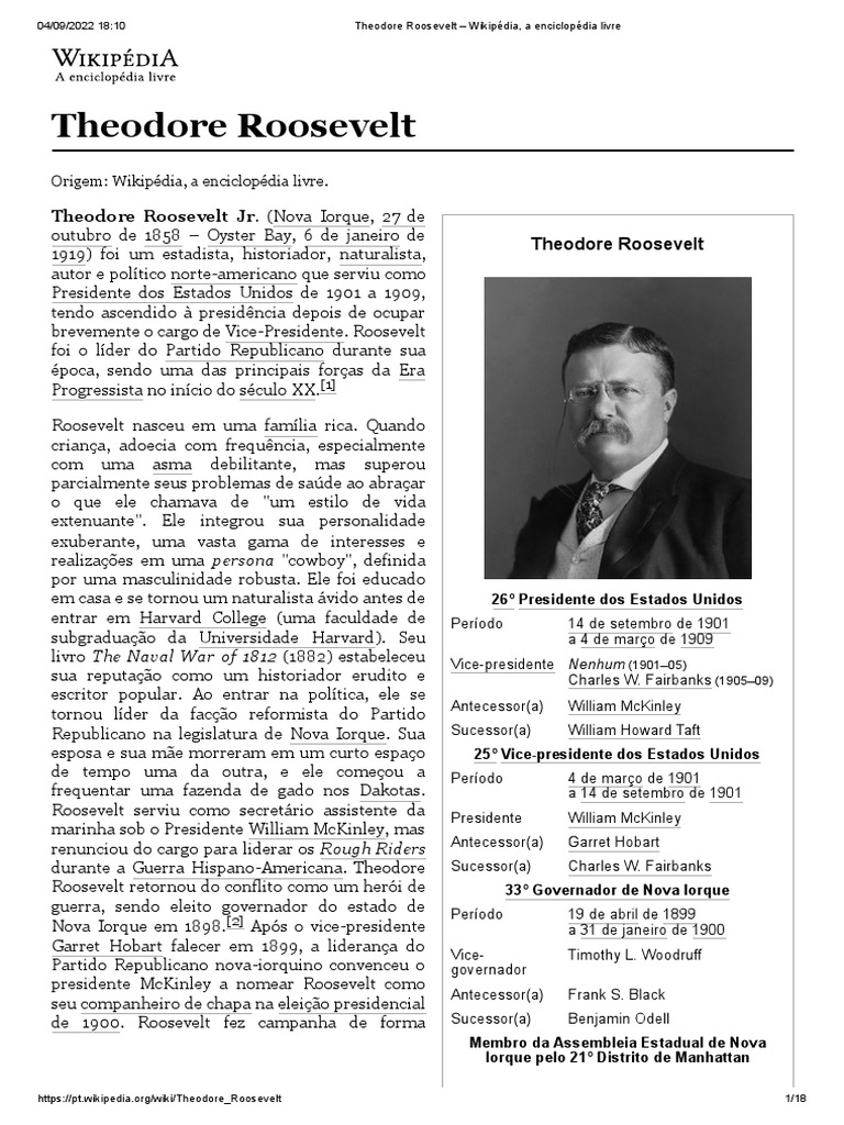 Theodore Roosevelt - Wikipédia, A Enciclopédia Livre | PDF | Theodore ...