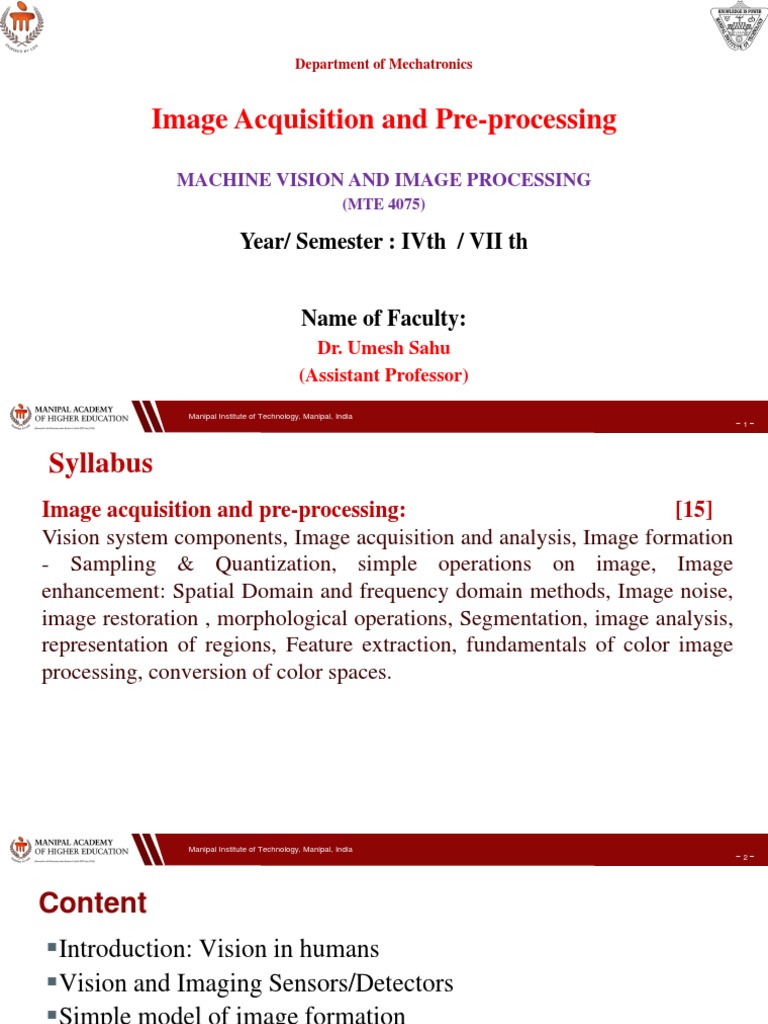 L1_Image Acquisition and Pre-processing | PDF | Computer Vision | Visual Perception