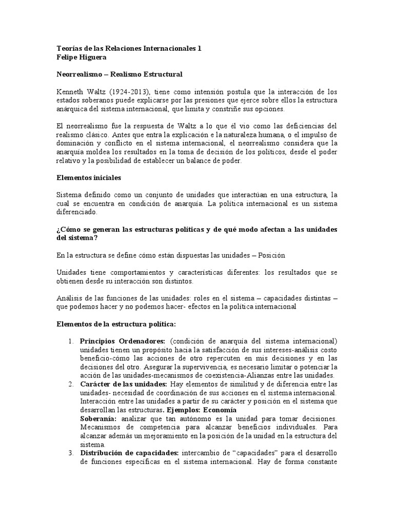 Neorrealismo de Kenneth Waltz en IR | PDF | Ciencias Políticas