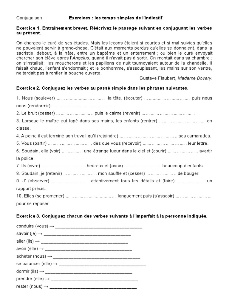 Exercices sur les temps simples de l'indicatif | PDF | Madame Bovary ...