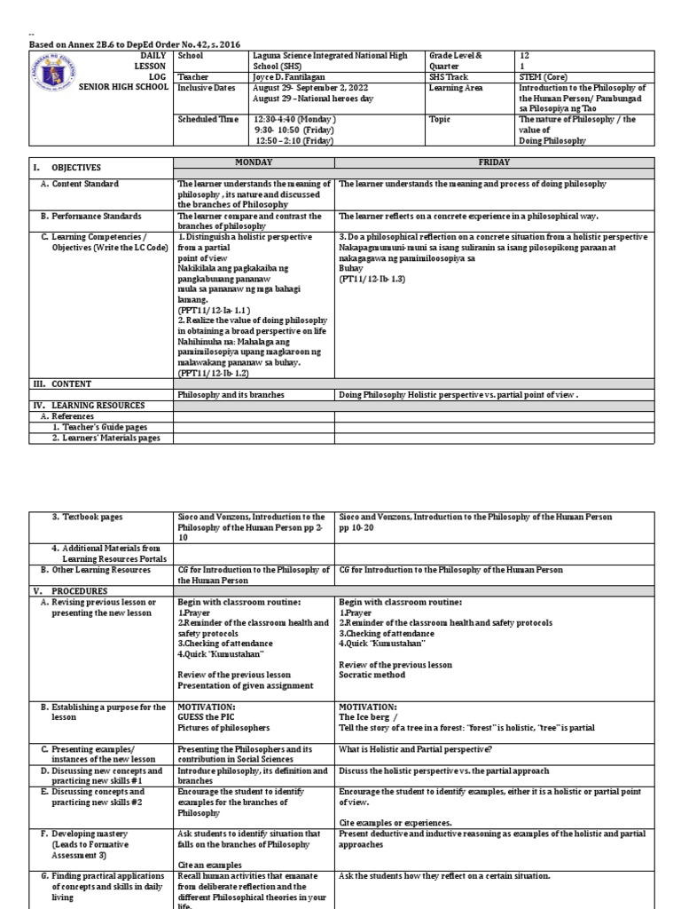 Week 1 DLL - Philosophy | PDF | Learning | Behavior Modification
