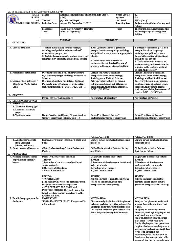 Week 1 DLL - Ucsp | PDF | Sociology | Science