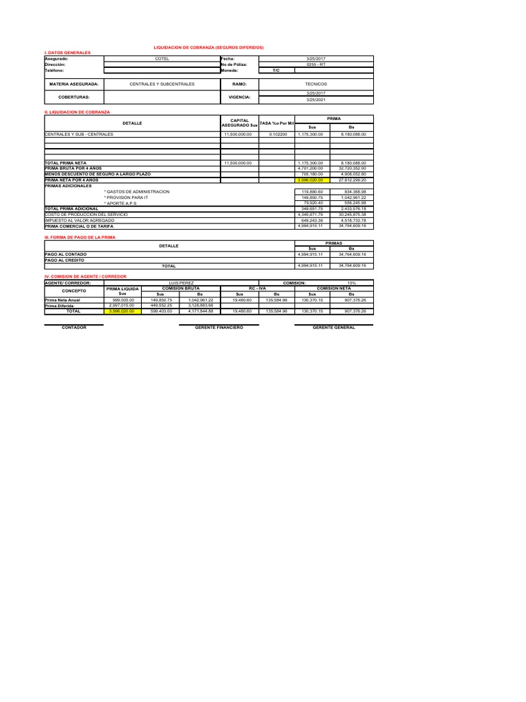 Liquidación de Cobranza de Seguros Diferidos para Centrales y Subcentrales | PDF | Seguro ...