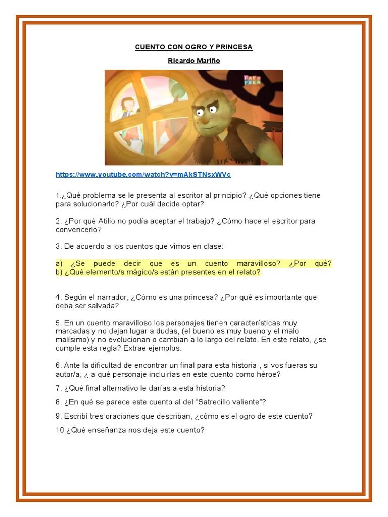 Cuento Con Ogro y Princesa, Actividades Secuenciadas | PDF