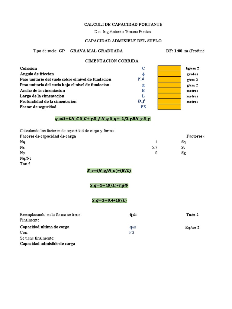 Cálculo de Capacidad Portante del Suelo | PDF | Ingeniería geotécnica ...