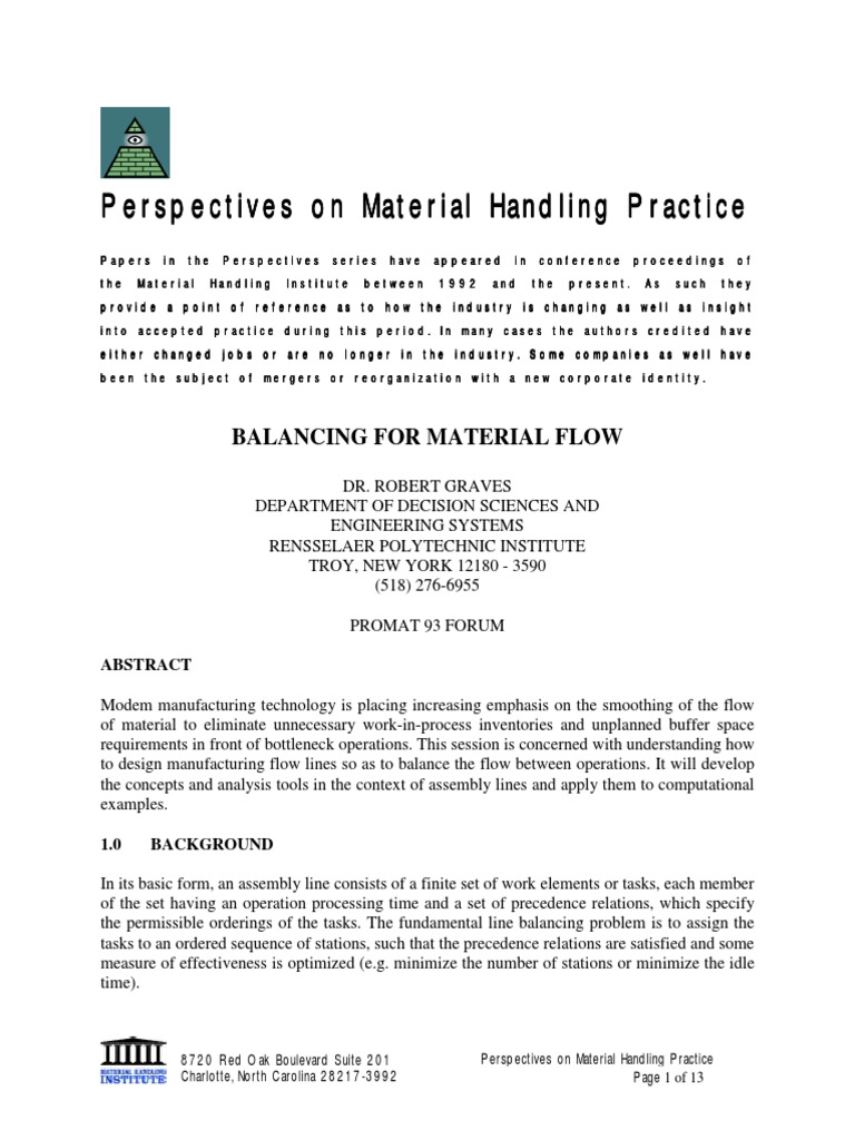 Material Handling Institute - Balancing For Material Flow | PDF | Mathematical Optimization ...