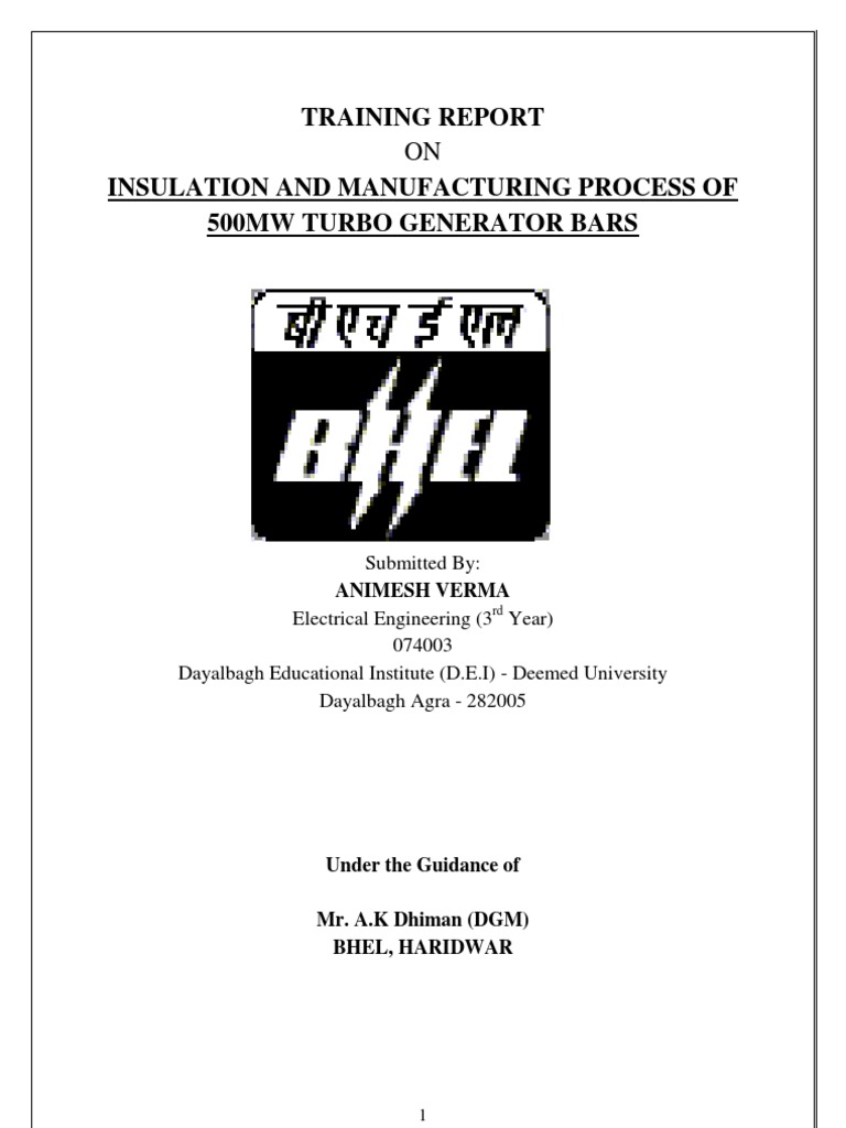 BHEL Haridwar Training Report | PDF | Capacitor | Insulator (Electricity)