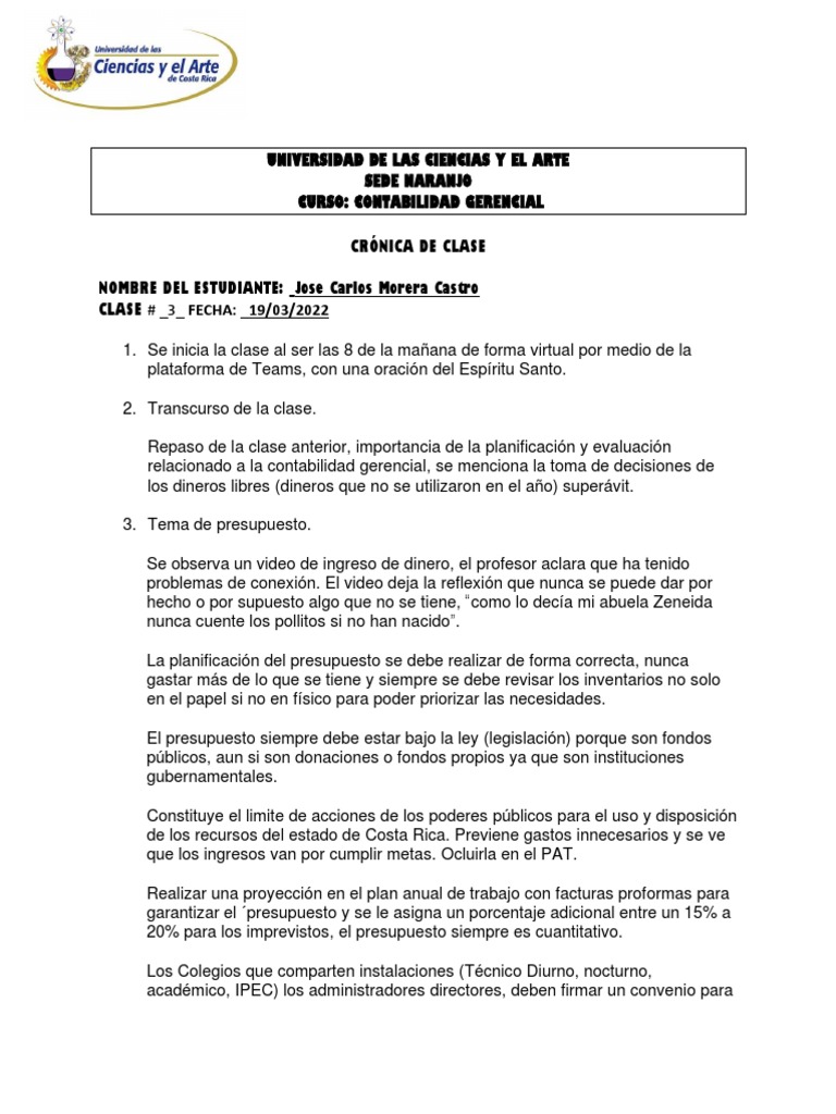 Crónica3 Jose Carlos Morera | PDF | Presupuesto | Economias