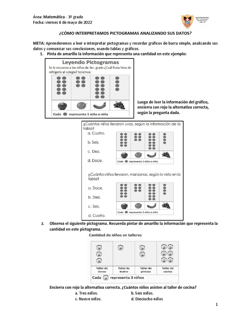 Interpretación de Pictogramas en Matemáticas | PDF