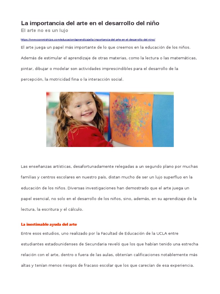 La Importancia Del Arte en El Desarrollo Del Nin o | PDF | Conceptos psicologicos | Ciencias del ...