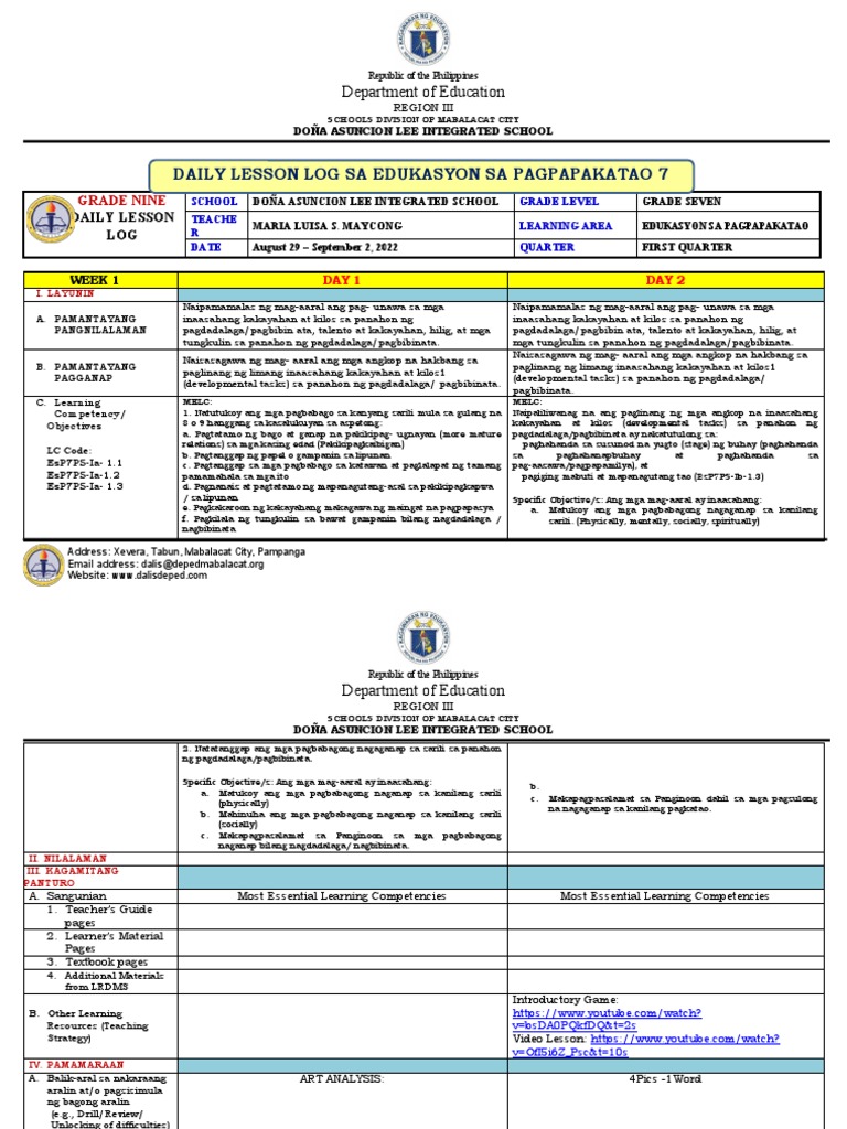 ESP 7 DLL Week 1 | PDF