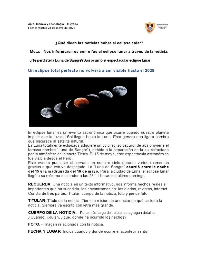 24.05 Cyt. Lectura de Notitas Curiosas Sobre El Eclipse Lunar | PDF | Luna | Eclipse