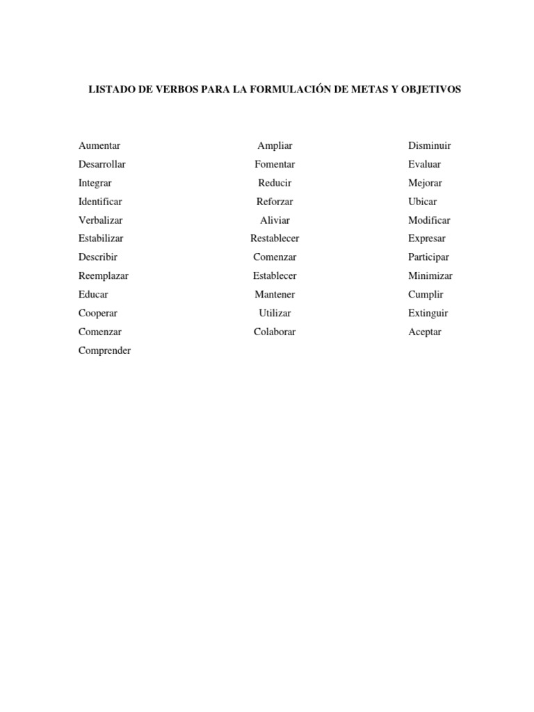 Lista de Verbos para Redactar Metas | PDF