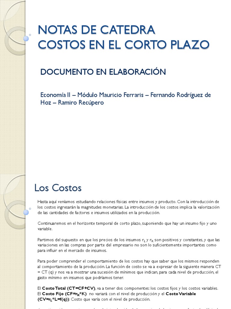 Costos en El Corto Plazo | PDF | Elasticidad (economía) | Costo marginal